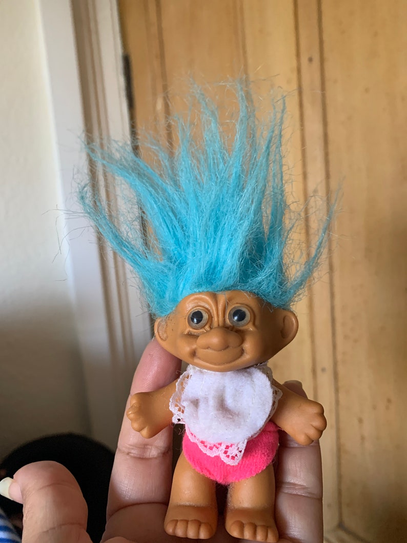 Vintage, 1992, Small, Russ, Blue Hair, Troll, Doll, Figure, Baby, Nappy ...