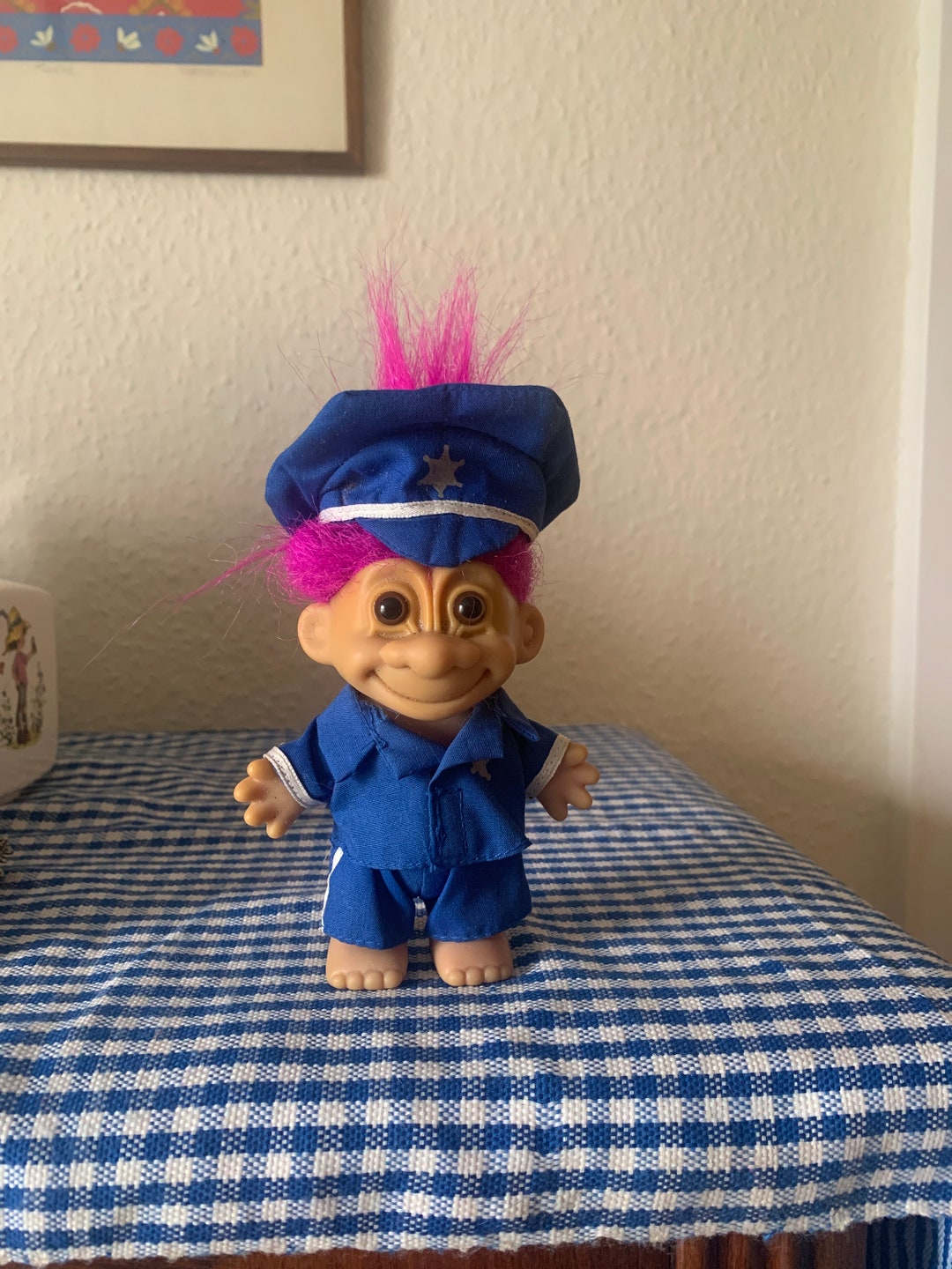 Vintage, Russ, Pink Hair, Policeman, Cop, Police, Troll, Doll, Figure ...