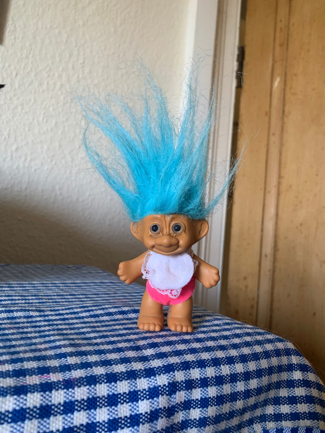 Vintage, 1992, Small, Russ, Blue Hair, Troll, Doll, Figure, Baby, Nappy ...