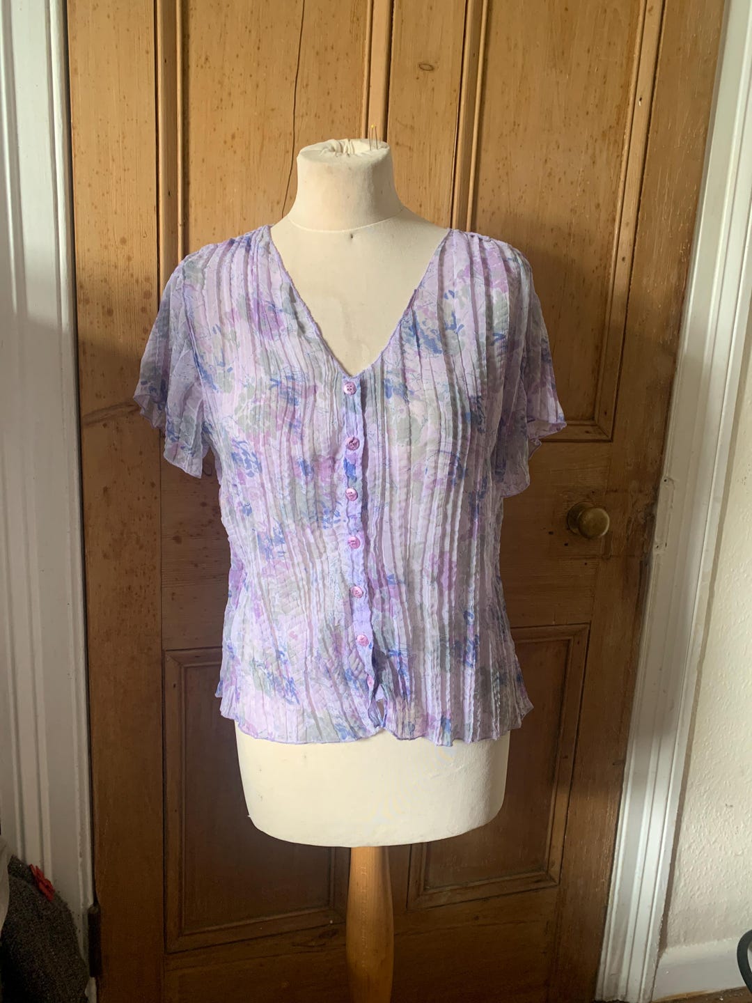 Vintage, 1990s Adini, Retro, Purple, Blue, Green, Floral, Design, Short ...