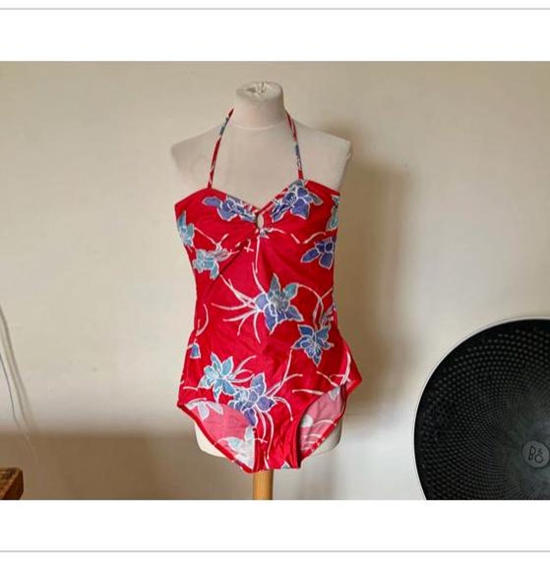Rare, Vintage, 1980s, BHS, Red, and Blue Floral, Women’s, Swimming ...