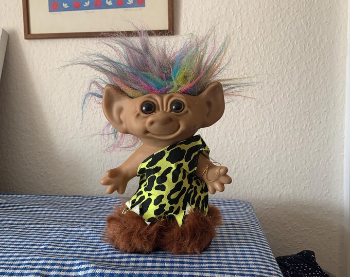 Vintage, Large, Wishnik, Uneedadoll, Rainbow Hair, Caveman, Troll, Doll ...