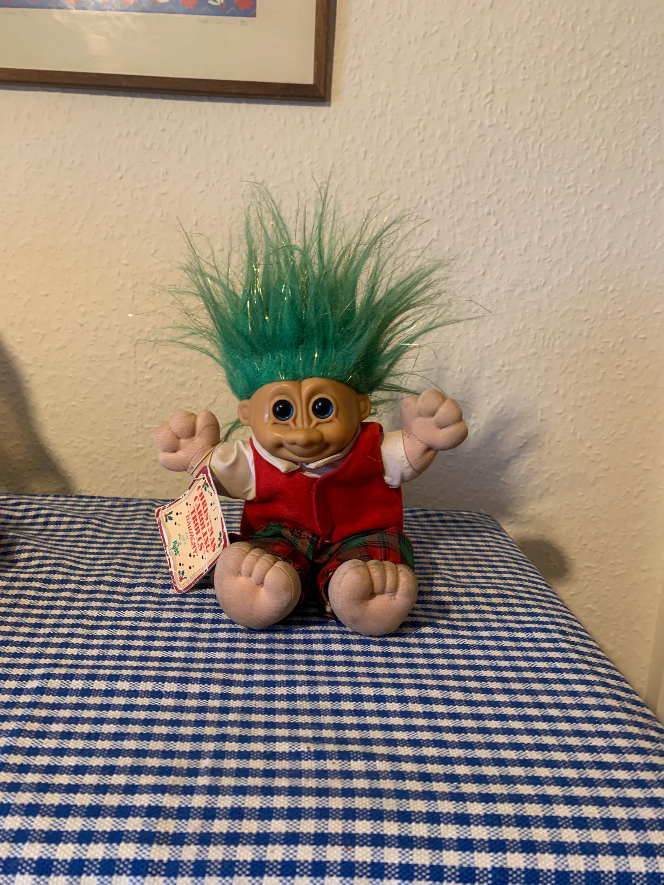 Vintage, Russ, 9 Inch, Green Sparkle Hair, Christmas Carolina Trolls ...