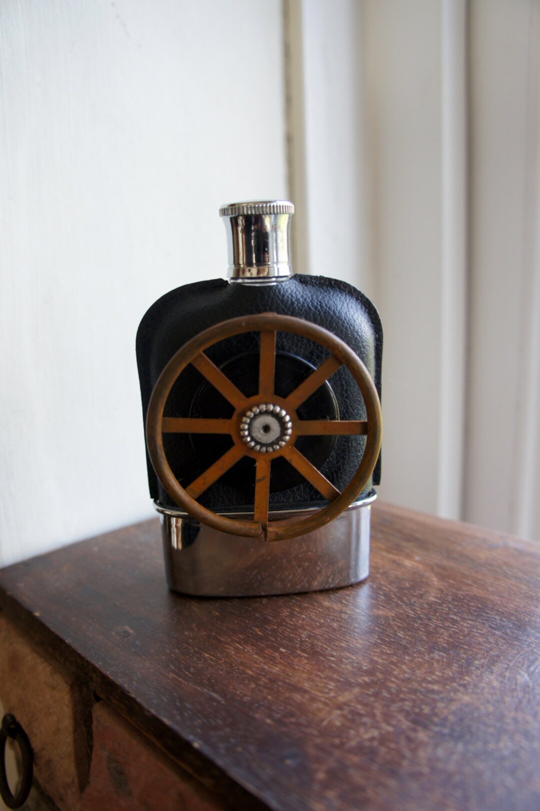 Upcycled, Steampunk, Black, Leather and Stainless Steel, Hip, Flask ...