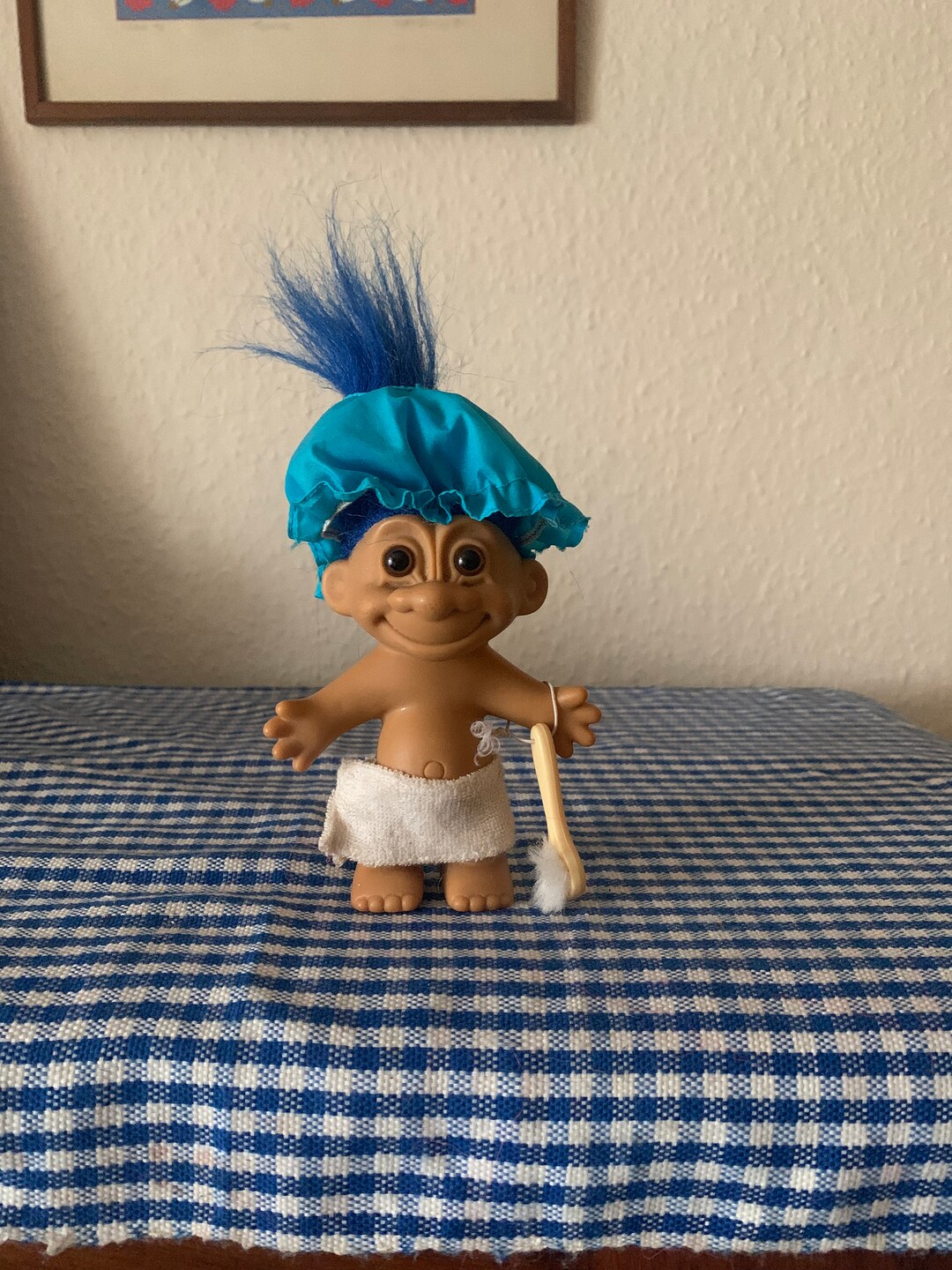 Vintage, Russ, Blue Hair, Bathing, Troll, Doll, Figure, In, Shower Cap ...