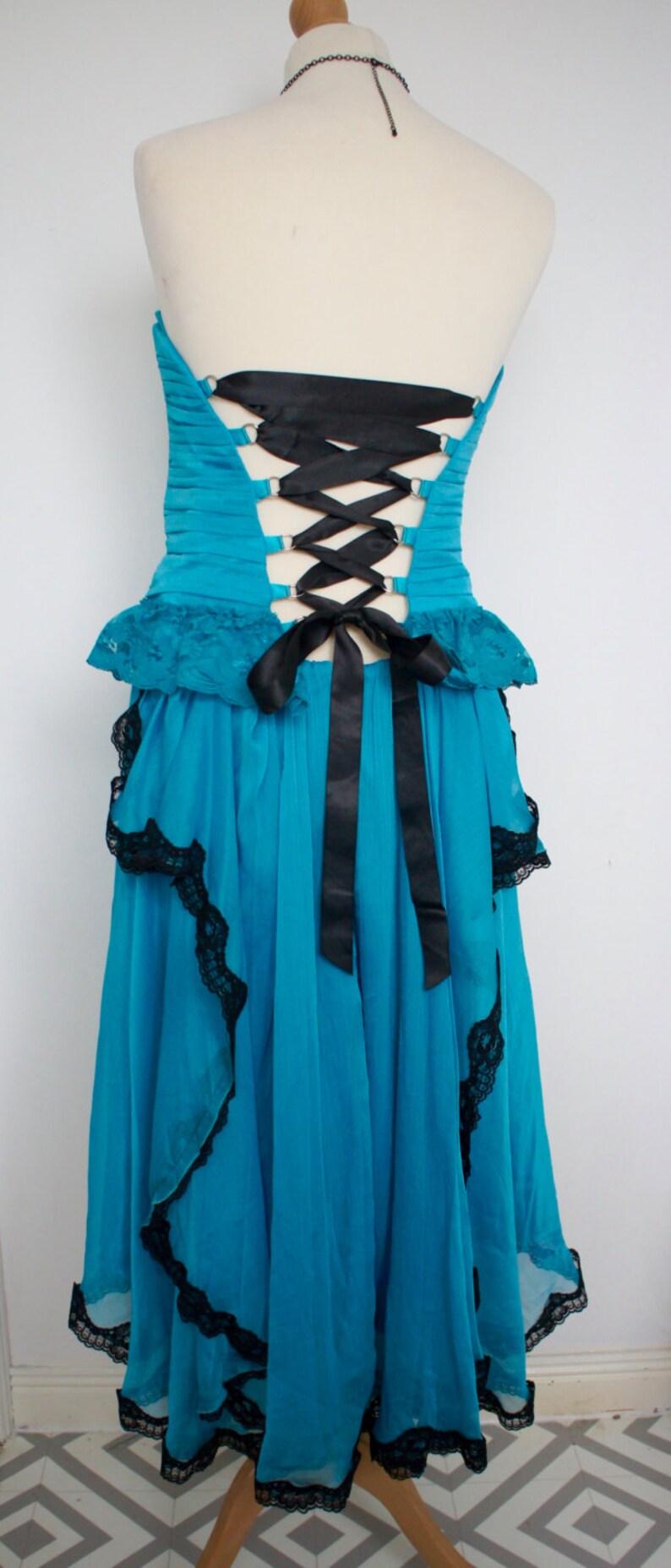 Upcycled, Steampunk, Victorian Style, Cerulean Blue and Black, Lace up ...