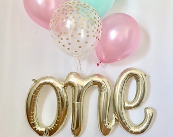 One Script BalloonOne BalloonPink & Gold First Birthday | Etsy
