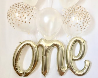 One Script BalloonOne BalloonPink & Gold First Birthday | Etsy