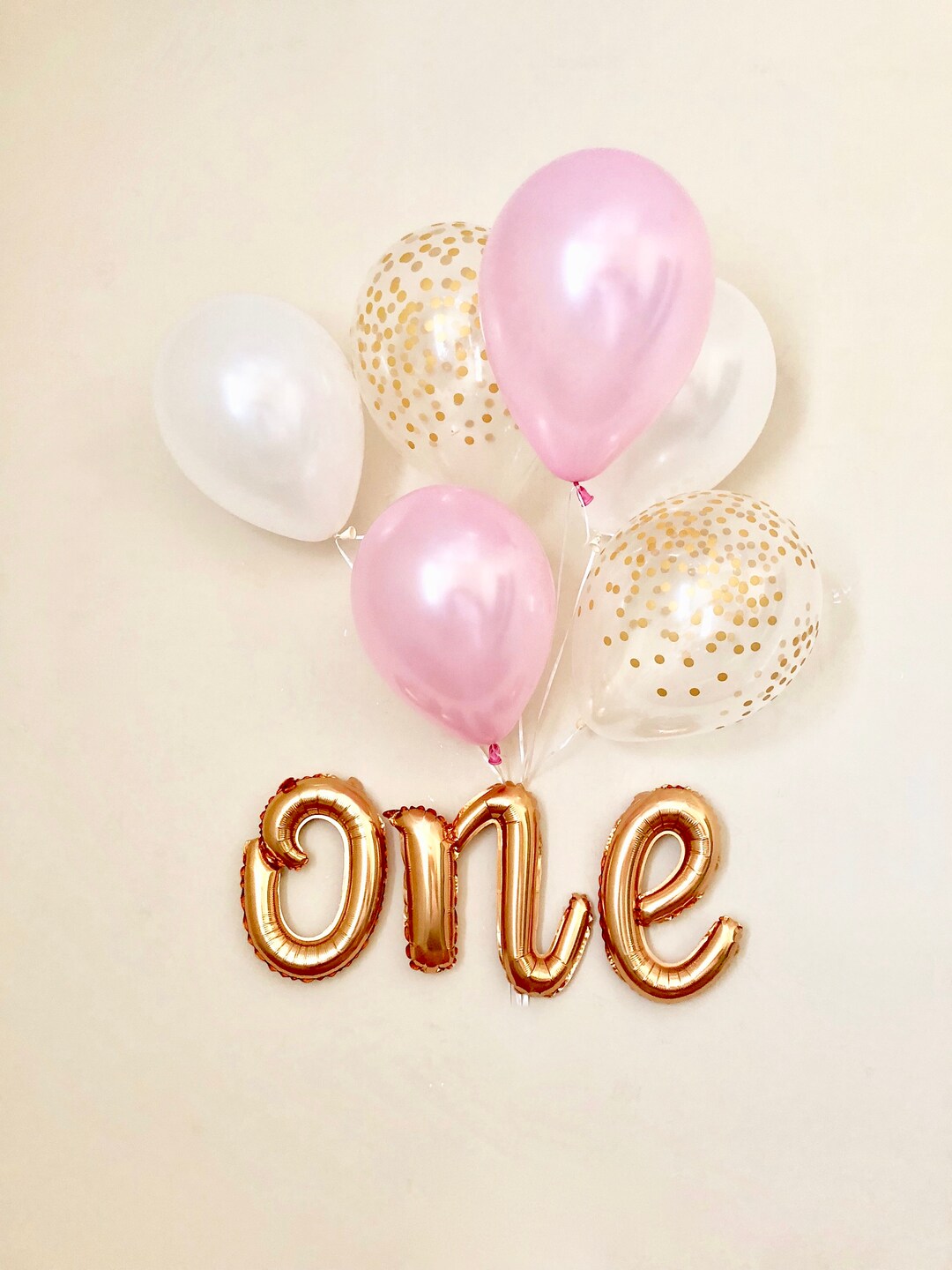 One Script Balloonone Balloonpink & Gold First Birthday Balloon ...