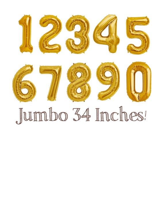 Gold 34" Jumbo Number Balloons~Number Balloons~Birthday Balloons ...