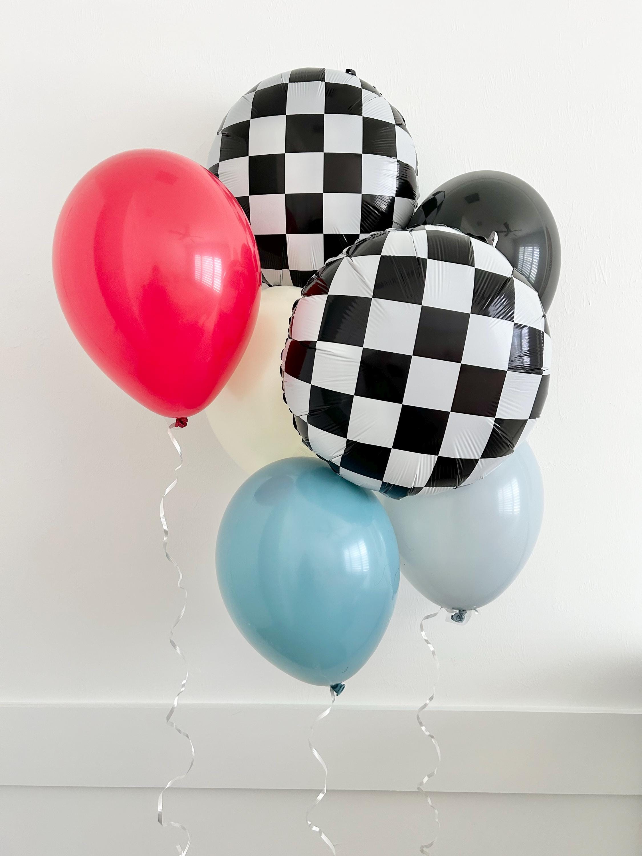 Race Car Party Balloons: Checkered Mylar, Latex Balloons - Etsy