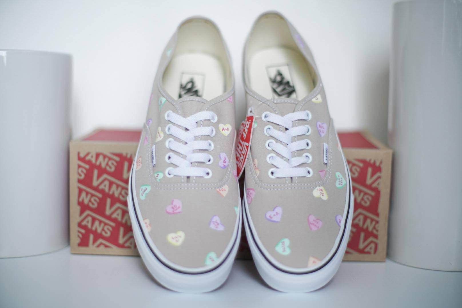 Conversation Hearts Valentine's Day (hand-painted Customs Vans Shoes ...