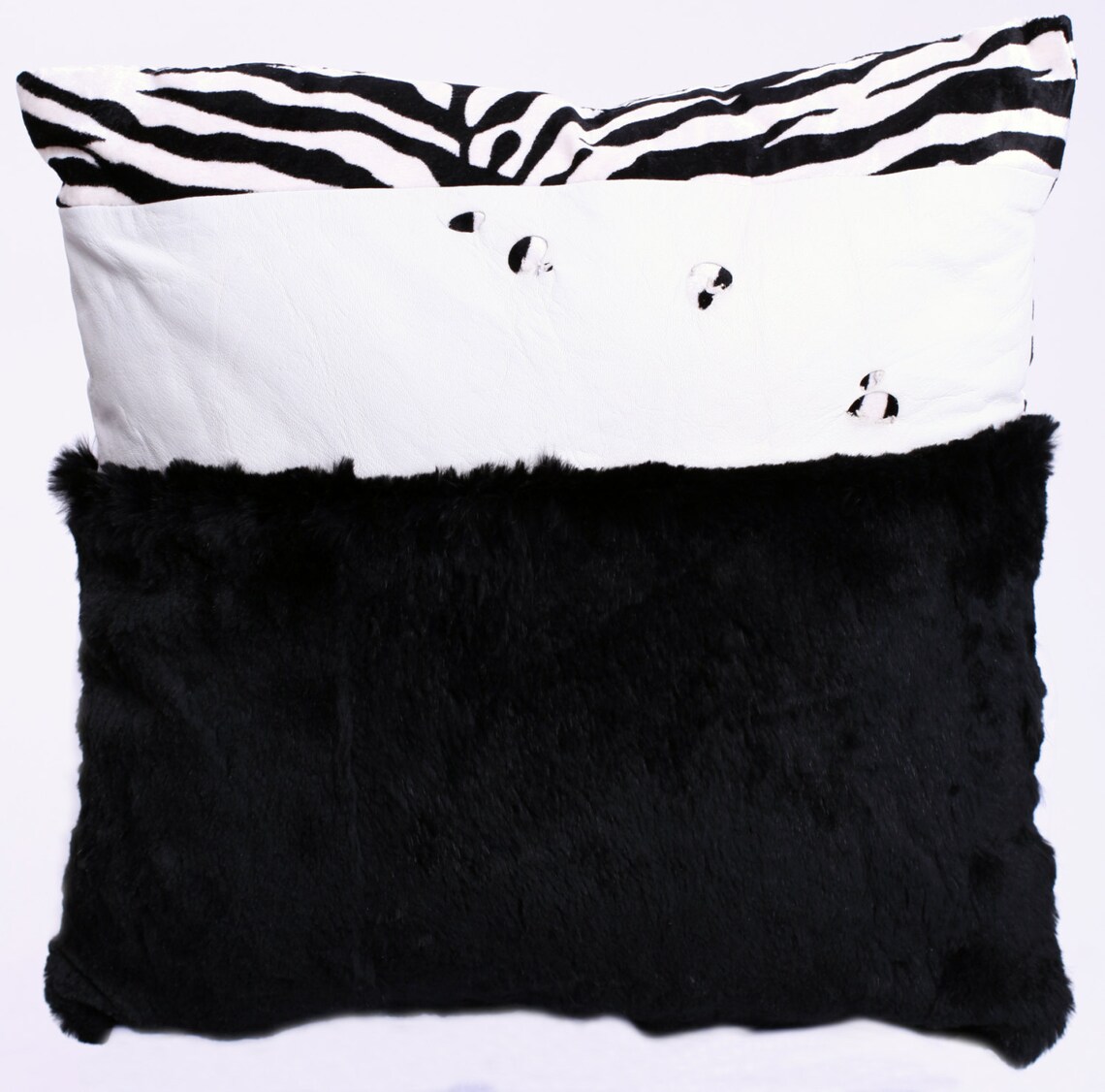 Genuine Rabbit Fur Cushion Recycled Leather Soft Zebra Fabric Back Side ...