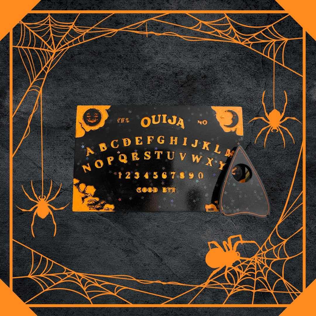 Starry Black and Orange Handmade Talking Spirit Board W/ Planchette ...