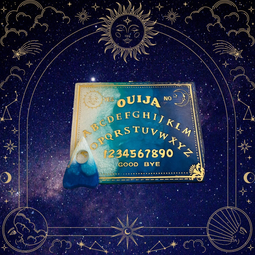 Ocean Blue and Gold Handmade Talking Spirit Board W/ Planchette Ouija ...