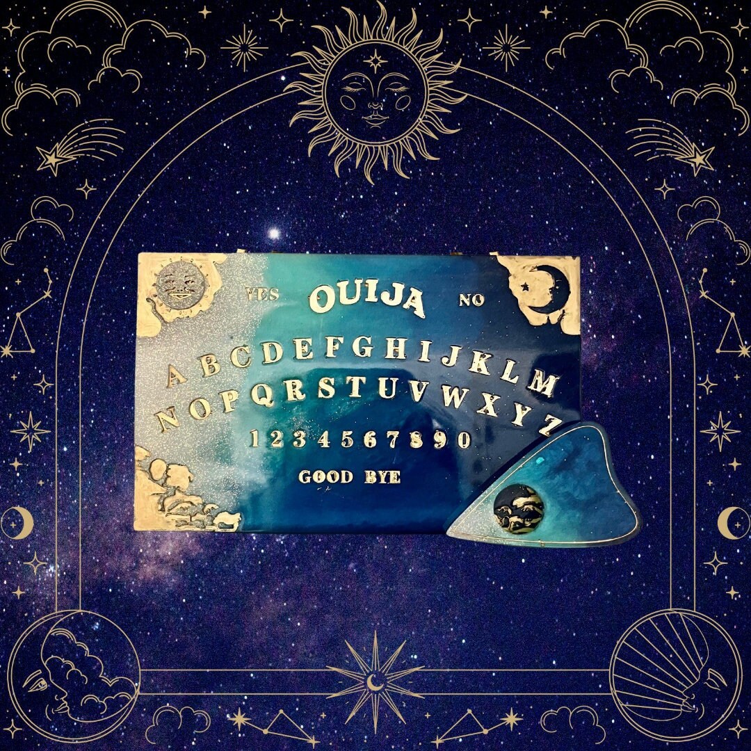 Ocean Blue and Gold Handmade Talking Spirit Board W/ Planchette Ouija ...