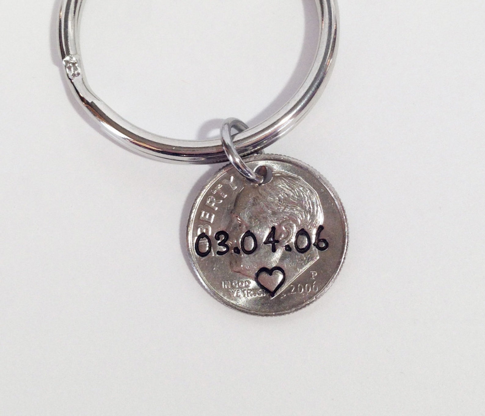 10 Year Anniversary, Ten Year Anniversary, 2015 Dime Keychain, Couples ...