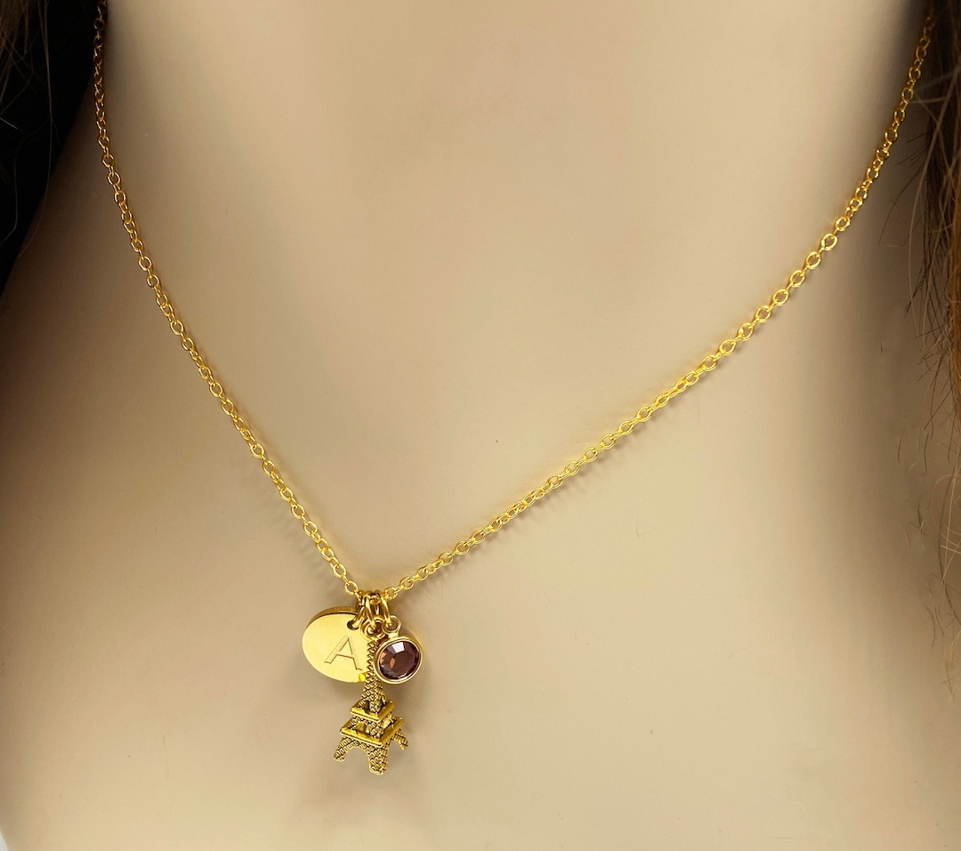 Personalized Eiffel Tower Initial Necklace With Birthstone, Paris ...