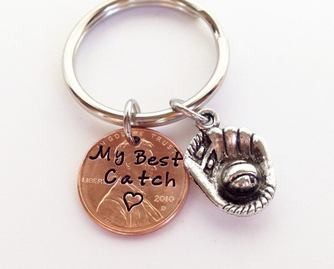Personalized Penny Keychain: Baseball Mitt Charm, Boyfriend Gift - Etsy