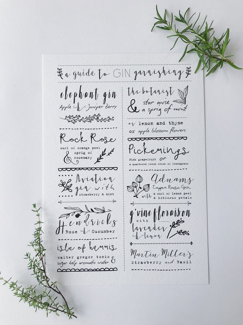 A Guide to Gin Garnishing - A4 Print for Gin Lover - Etsy UK