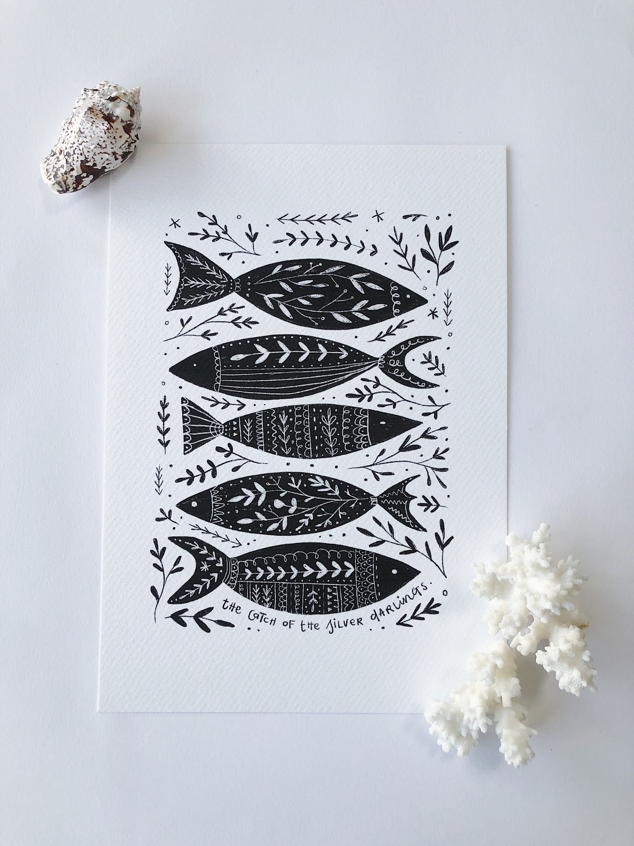 Silver Darlings Fish Print Folk Art Scandi | Etsy UK