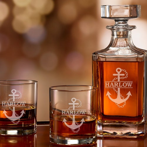 Engraved Decanter Set Personalized Nautical Decanter and - Etsy