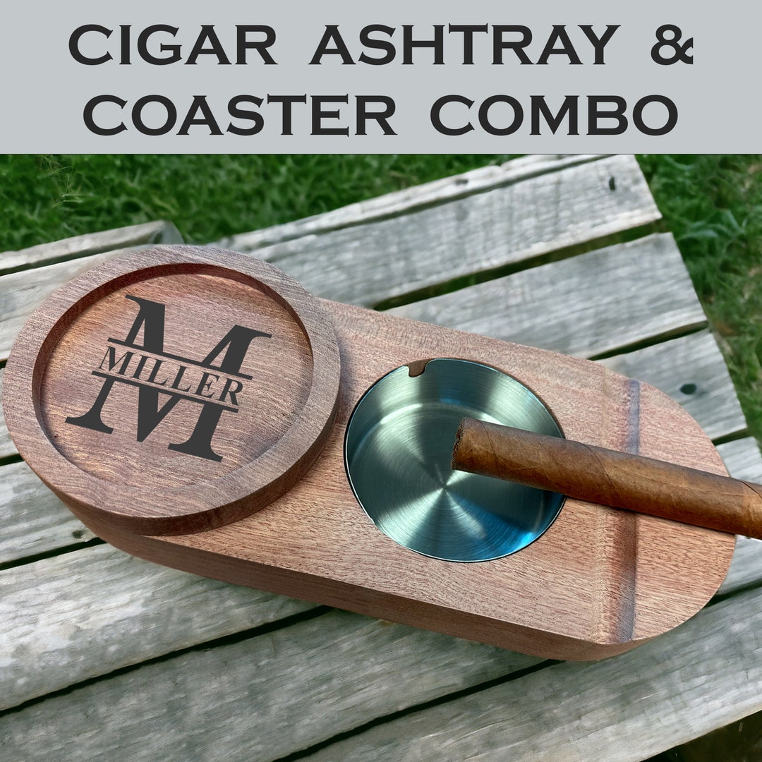 Custom Cigar Ashtray & Drink Coaster Combo Wooden Ashtray Bourbon Gifts ...