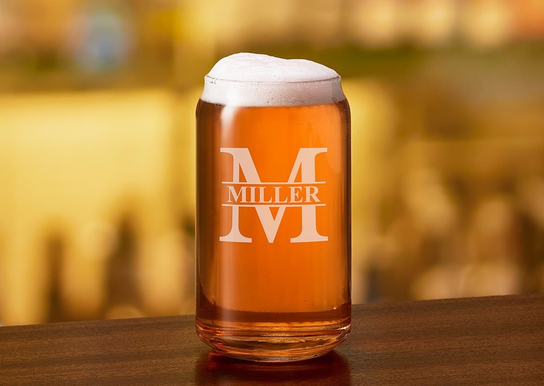 Monogram Beer Can Glass, Initial, Monogram, Etched Groomsman Glasses ...