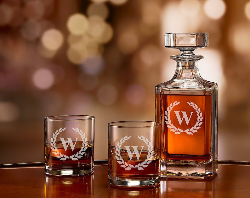 Monogram Decanter Set Groomsmen Decanter Initials Whiskey - Etsy