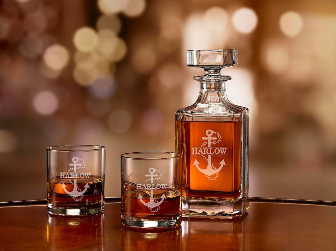Engraved Decanter Set, Personalized Nautical Decanter and Rocks Glasses ...