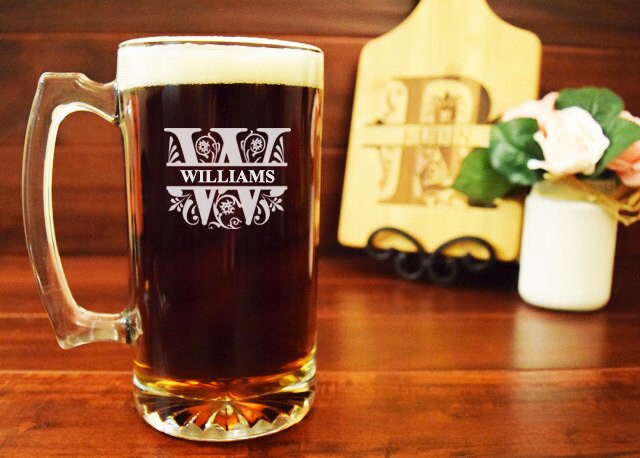 Engraved Beer Mug, Regal Split Letter, Monogrammed Beer Steins ...
