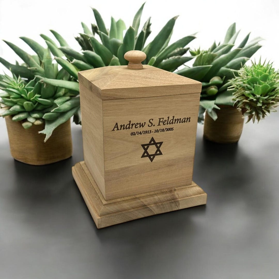 Custom Wood Jewish Urn | Personalized Urn for Ashes | Wood Urn Star of ...