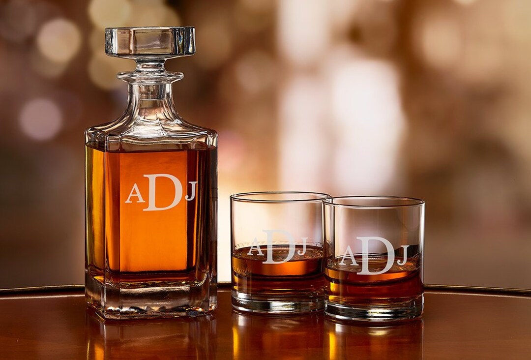 Engraved Decanter Set, Monogram Decanter Set, Whiskey Bourbon Decanter ...