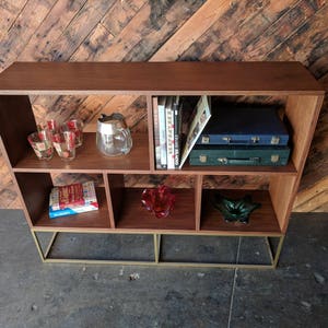 Custom Walnut Book/record Shelf With Brass Colored Metal Base - Etsy