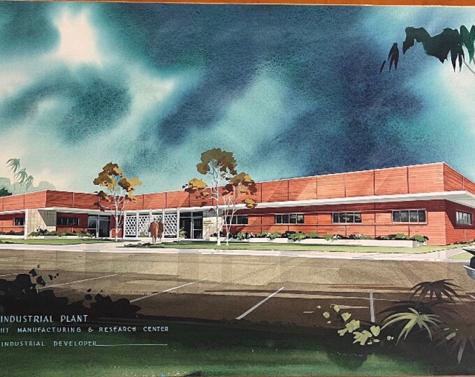 1960s Architectural Rendering, Original Painting Signed by the Artist ...