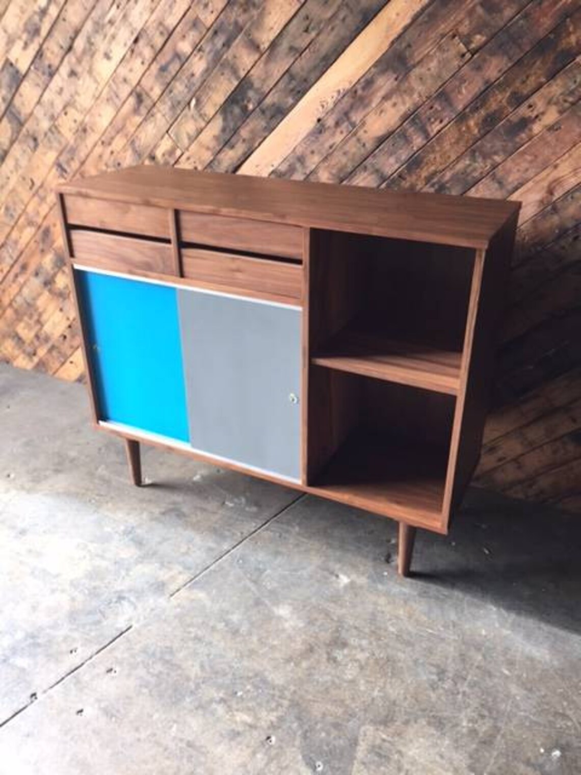 Mid Century Style Custom Walnut Bookcase Made to Order - Etsy