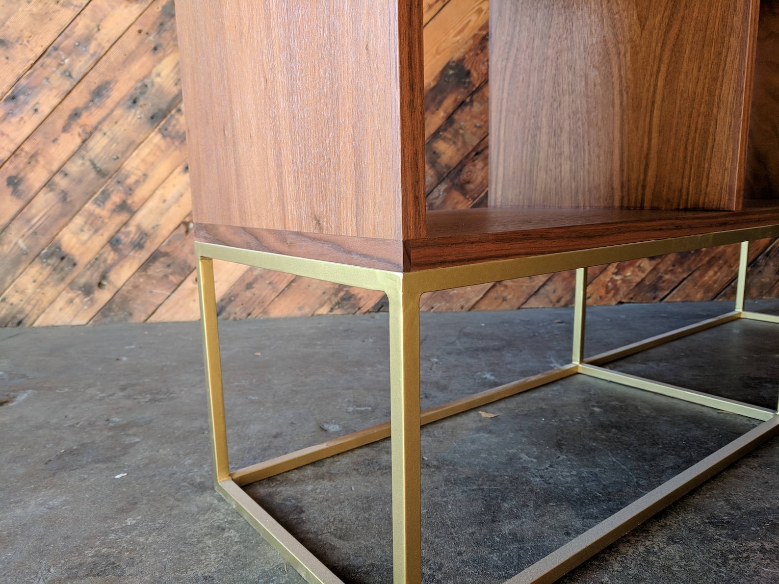 Custom Walnut Book/record Shelf With Brass Colored Metal Base | Etsy