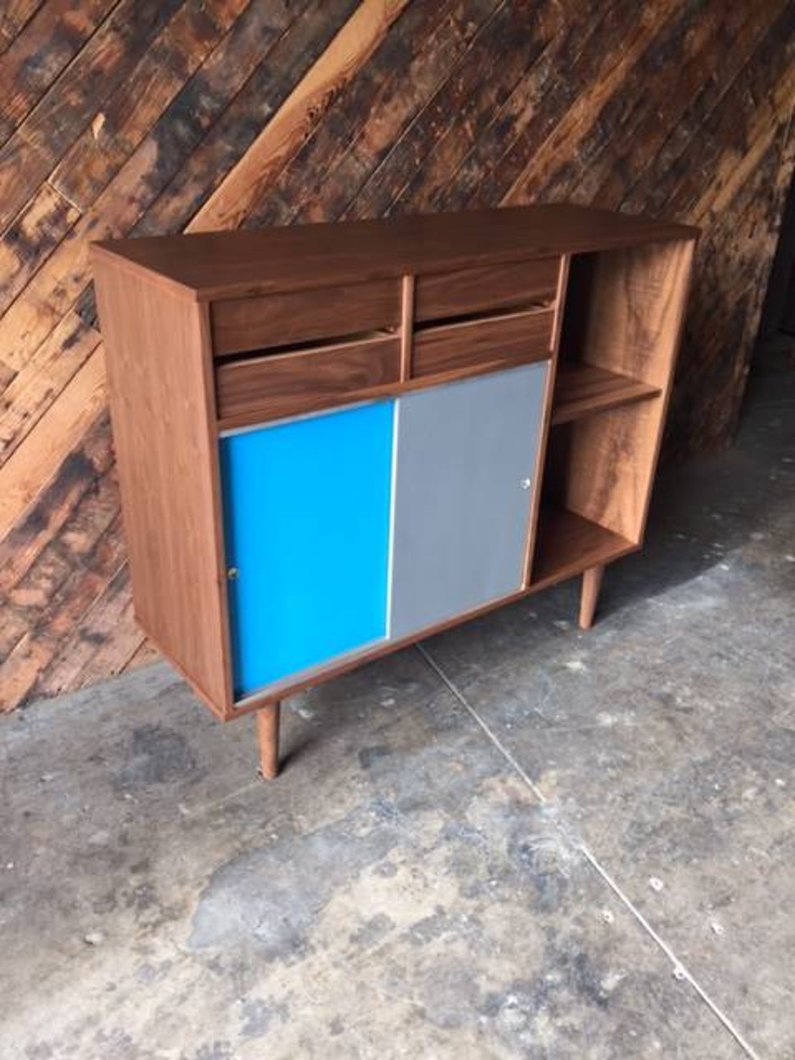 Mid Century Style Custom Walnut Bookcase Made to Order - Etsy