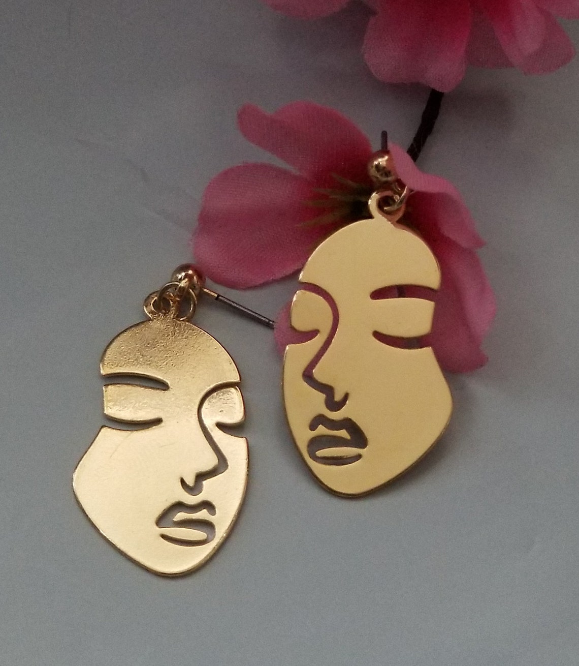 Face Earrings Mask Cute Drop Dangle Jewelry Abstract Face Gold | Etsy