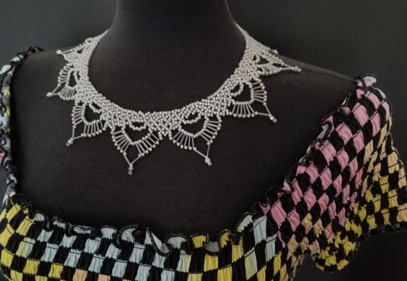 Handmade Japan Seed Bead Choker Necklace: Artistic Gray Beaded Jewelry ...