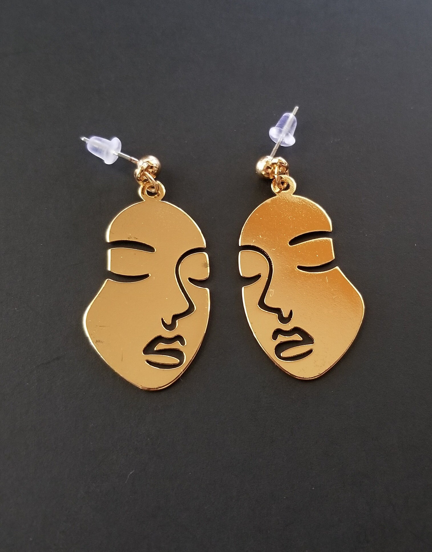 Face Earrings Mask Cute Drop Dangle Jewelry Abstract Face Gold | Etsy