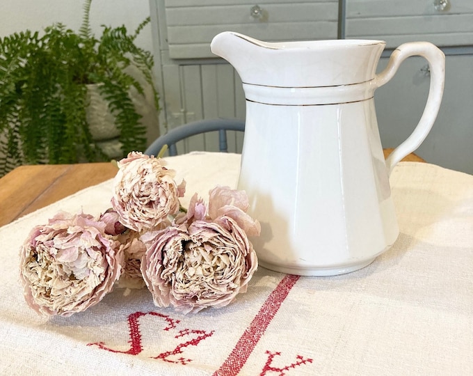 Vintage English off White Earthenware Jug / Pitcher With Plain Striped ...