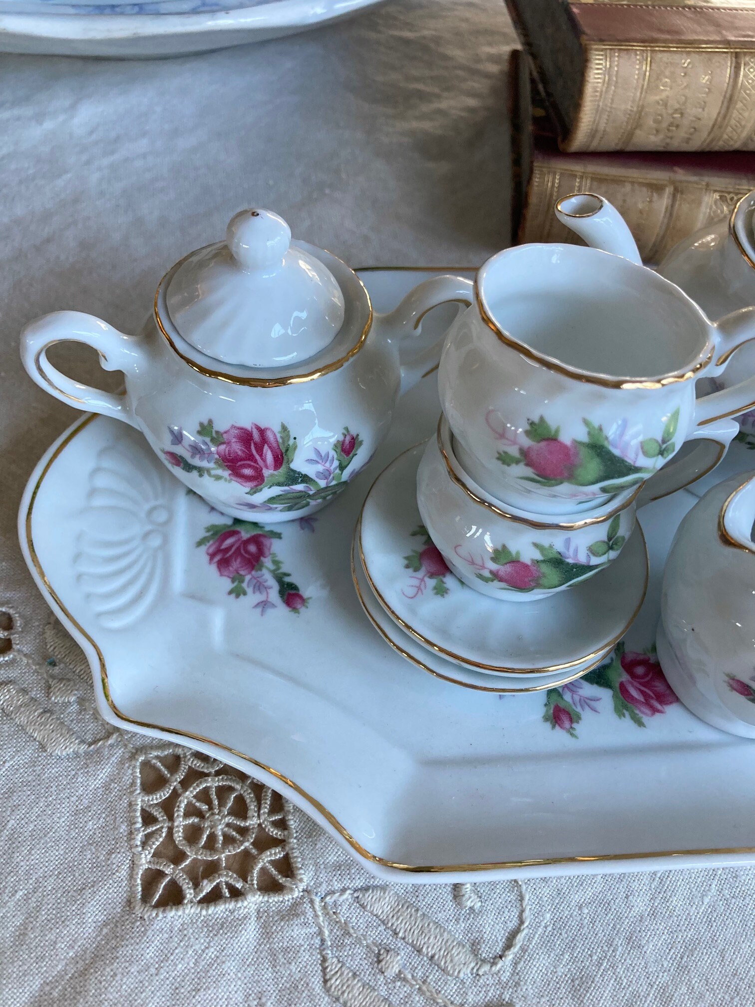 Porcelain Child's Tea Set for Two With Pink Roses - Etsy