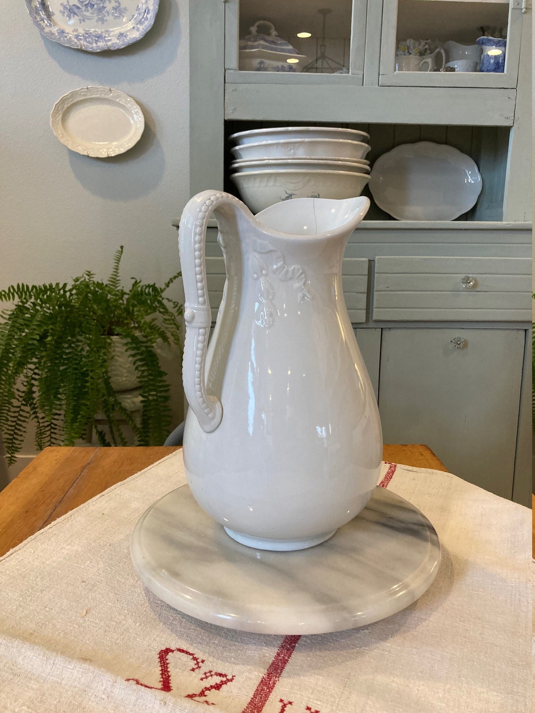 Antique Extra Large White Ironstone English Pitcher / J & G Meakin - Etsy