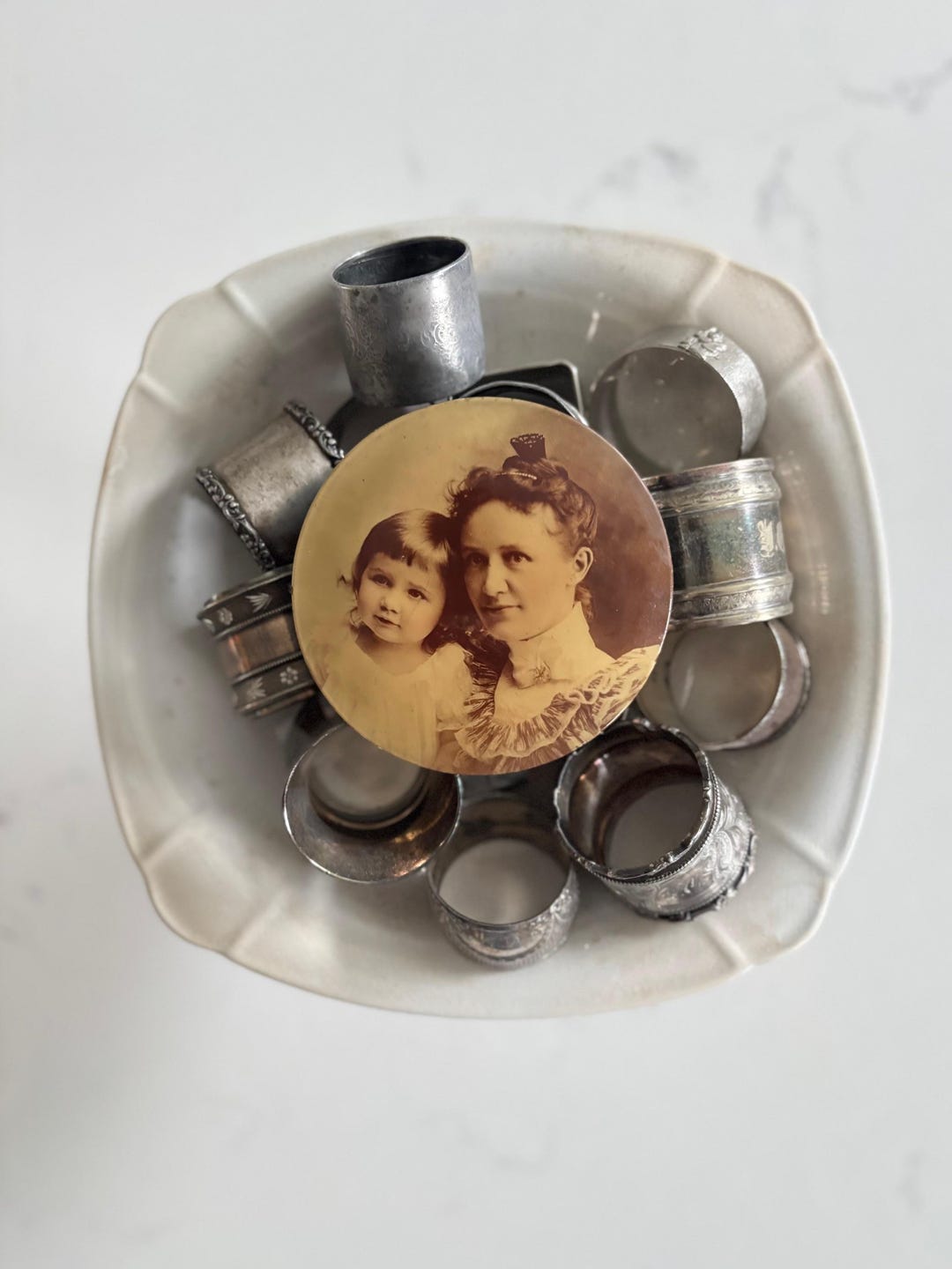 Vintage Celluloid Photo Button - Sepia Tone Portrait of Woman & Child ...