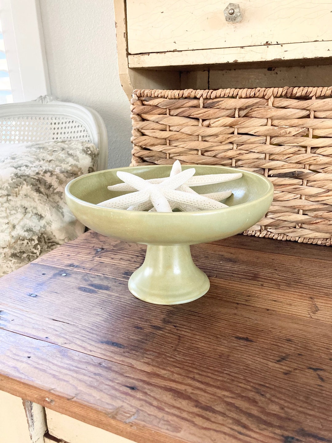 Vintage Boho Mid Century Celadon Green Ceramic Footed Compote Plateau ...