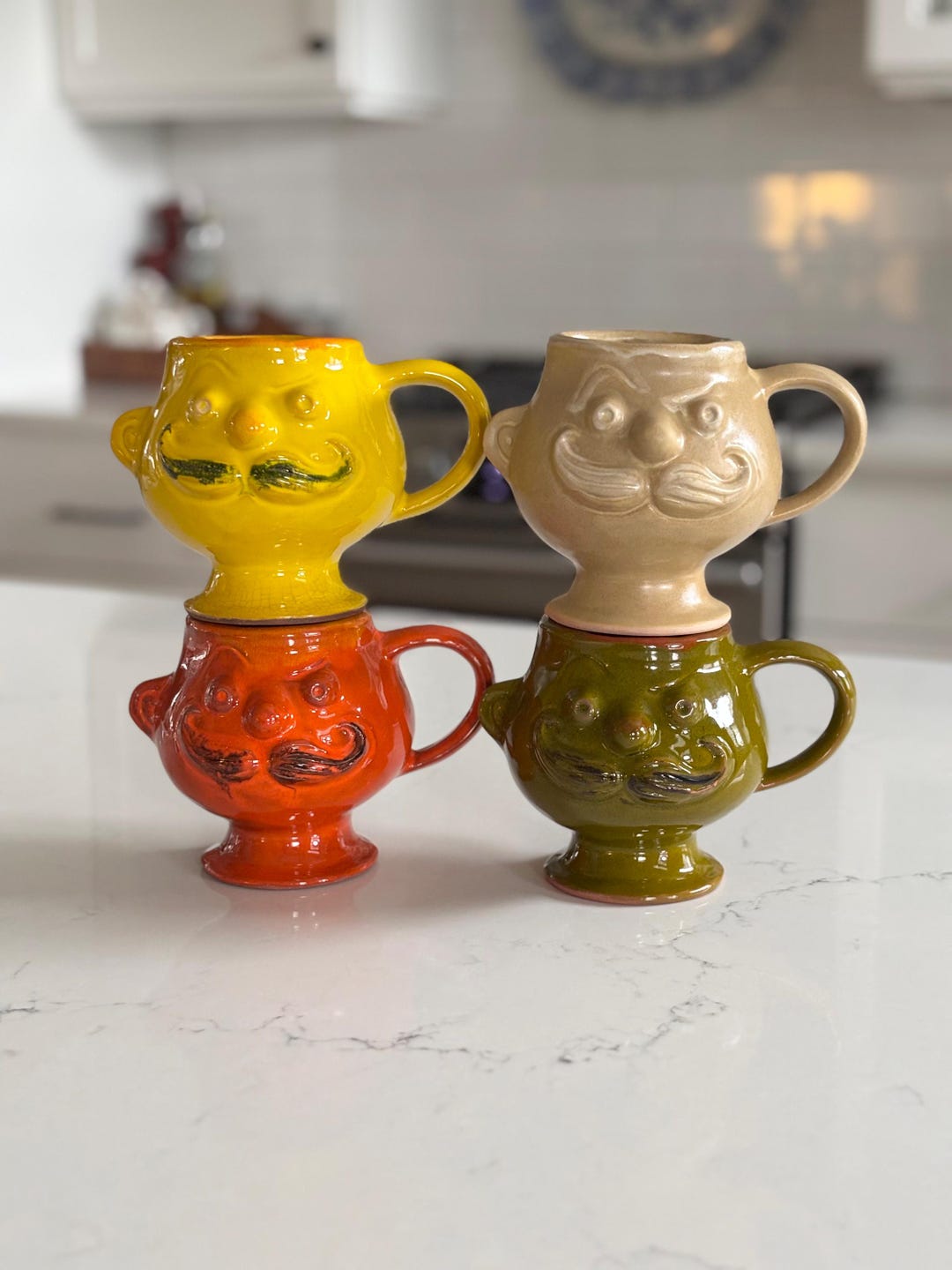 Vintage Pacific Stoneware Man Face Mustache Mugs - 1960s MCM Set - Etsy