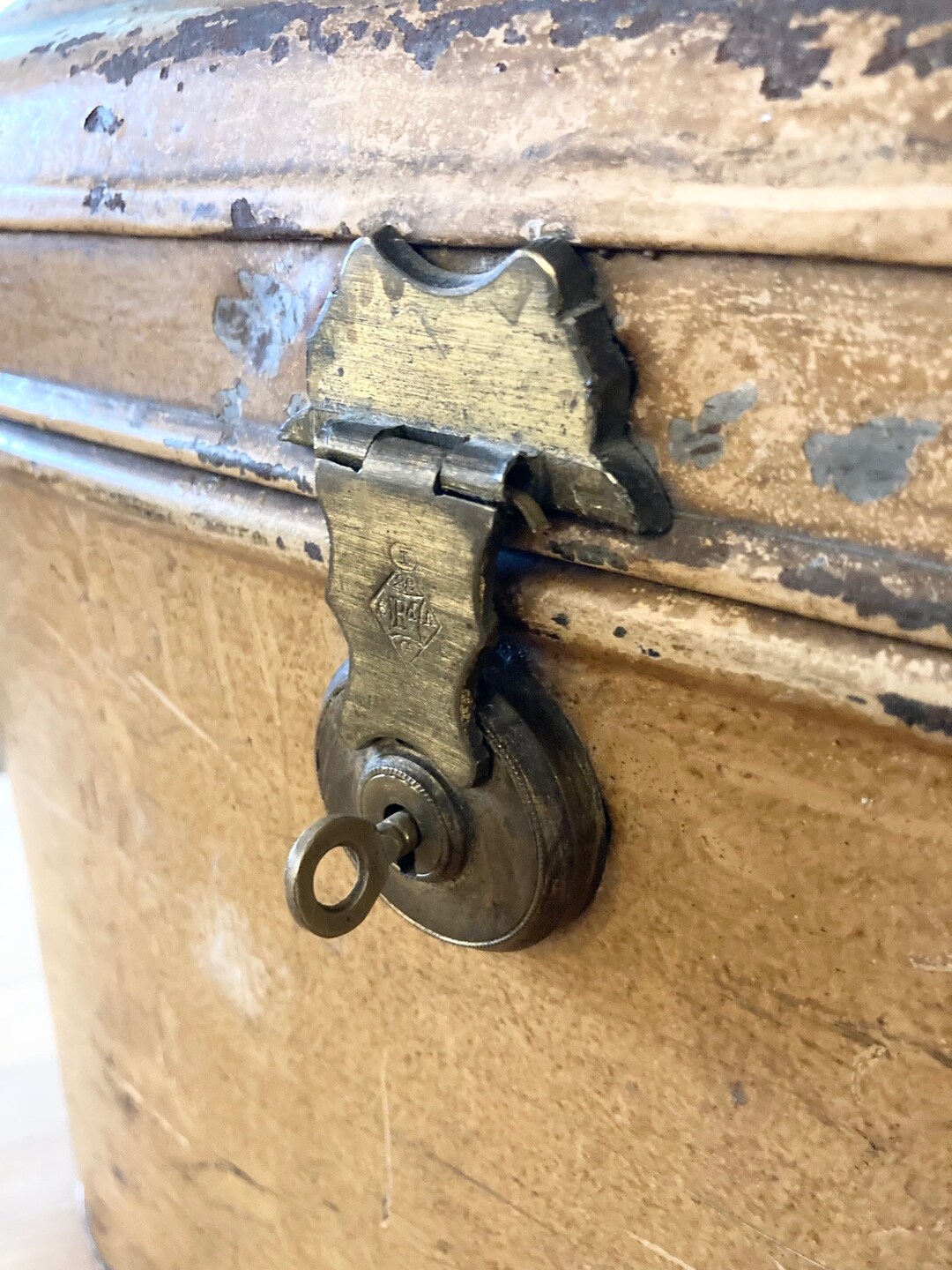 Victorian Antique Metal Hat Box With Brass Lock and Key / Boutique Hat ...