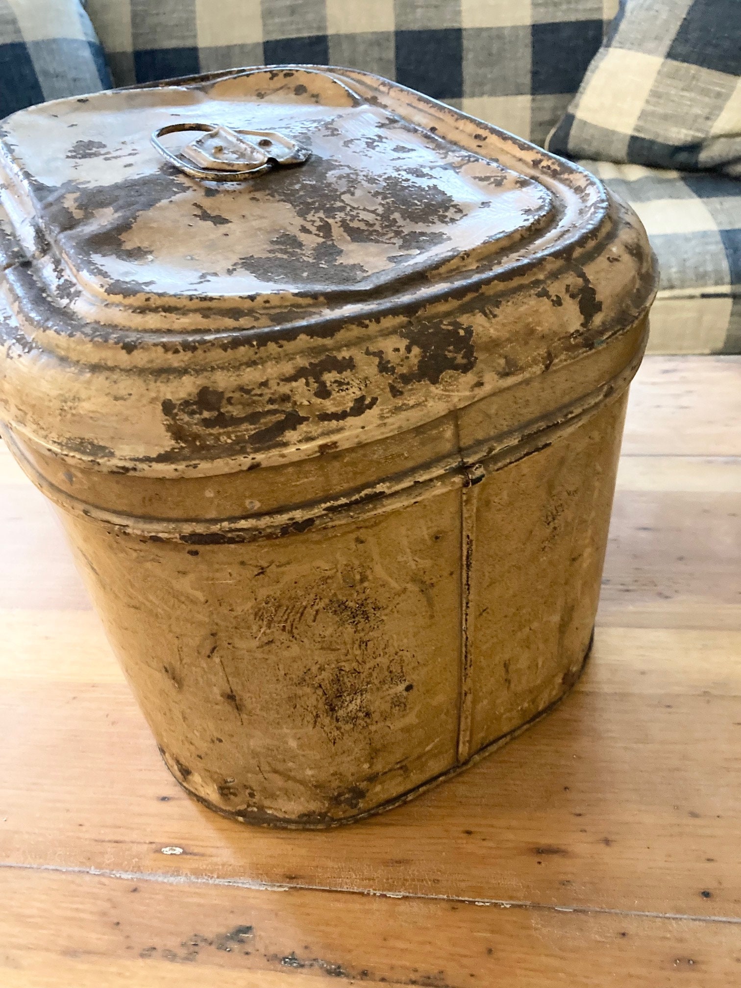 Antique Victorian Mustard Gold Hat Tin, Oval Hat Box, Top Hat Box ...