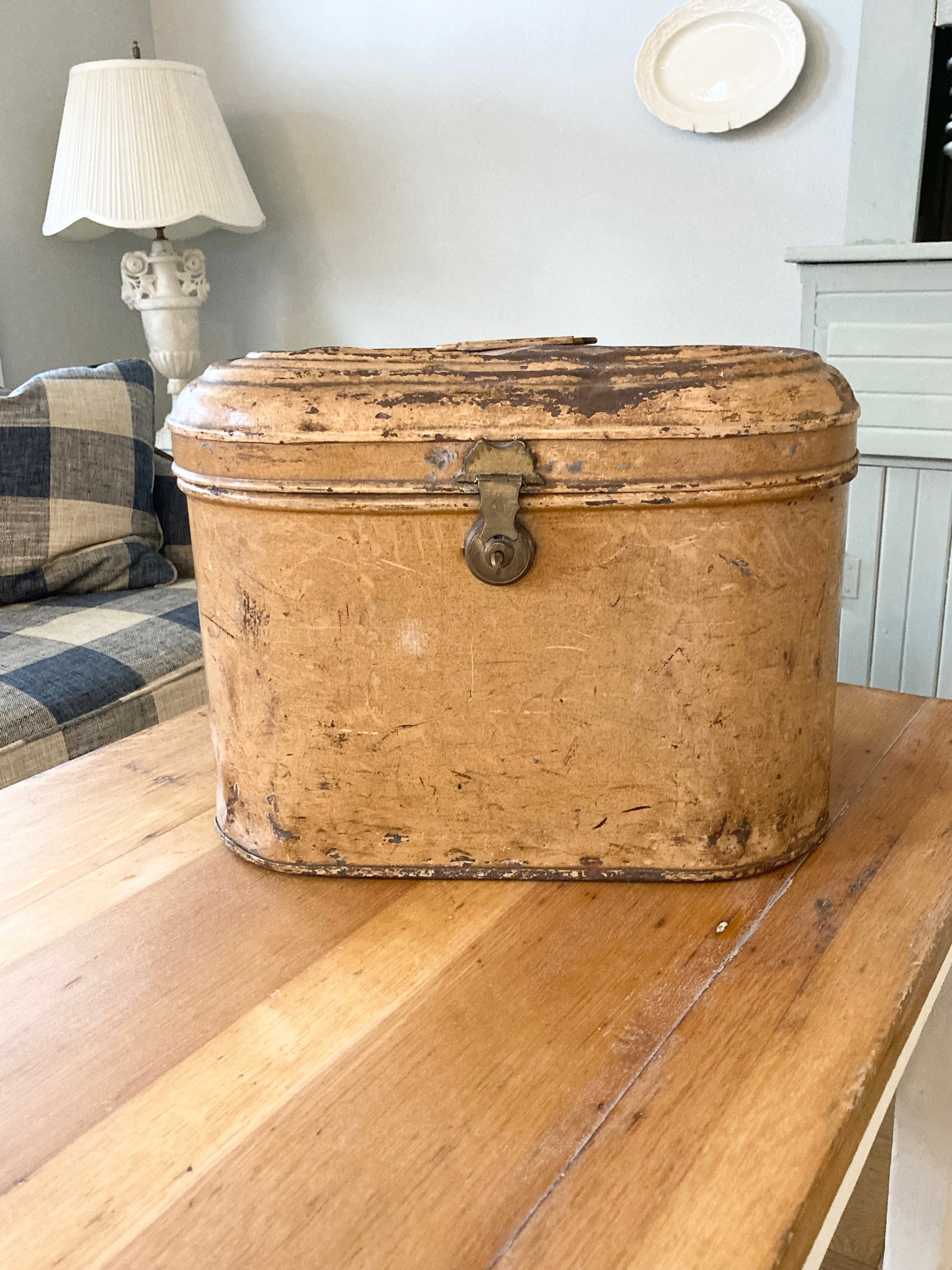Antique Victorian Mustard Gold Hat Tin, Oval Hat Box, Top Hat Box ...